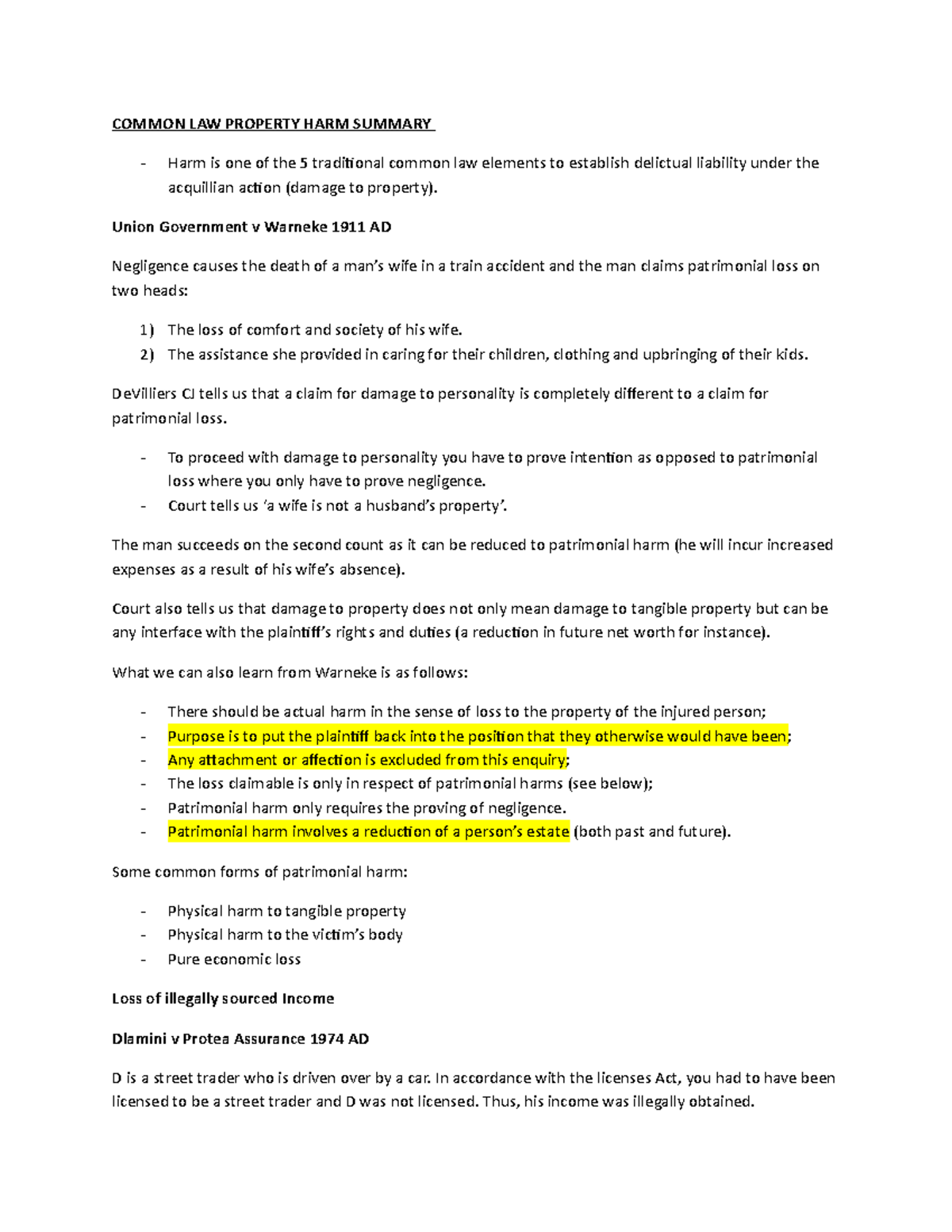 HARM Summary copy - Lecture notes 1-10 - COMMON LAW PROPERTY HARM ...