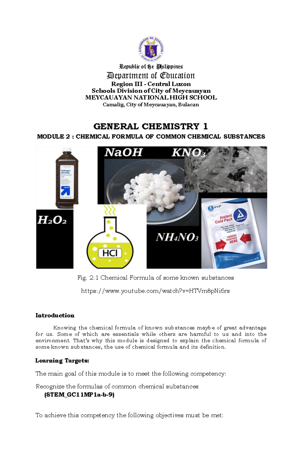 Gen Chem 1 Module 2 - Fig. 2 Chemical Formula of some known substances ...