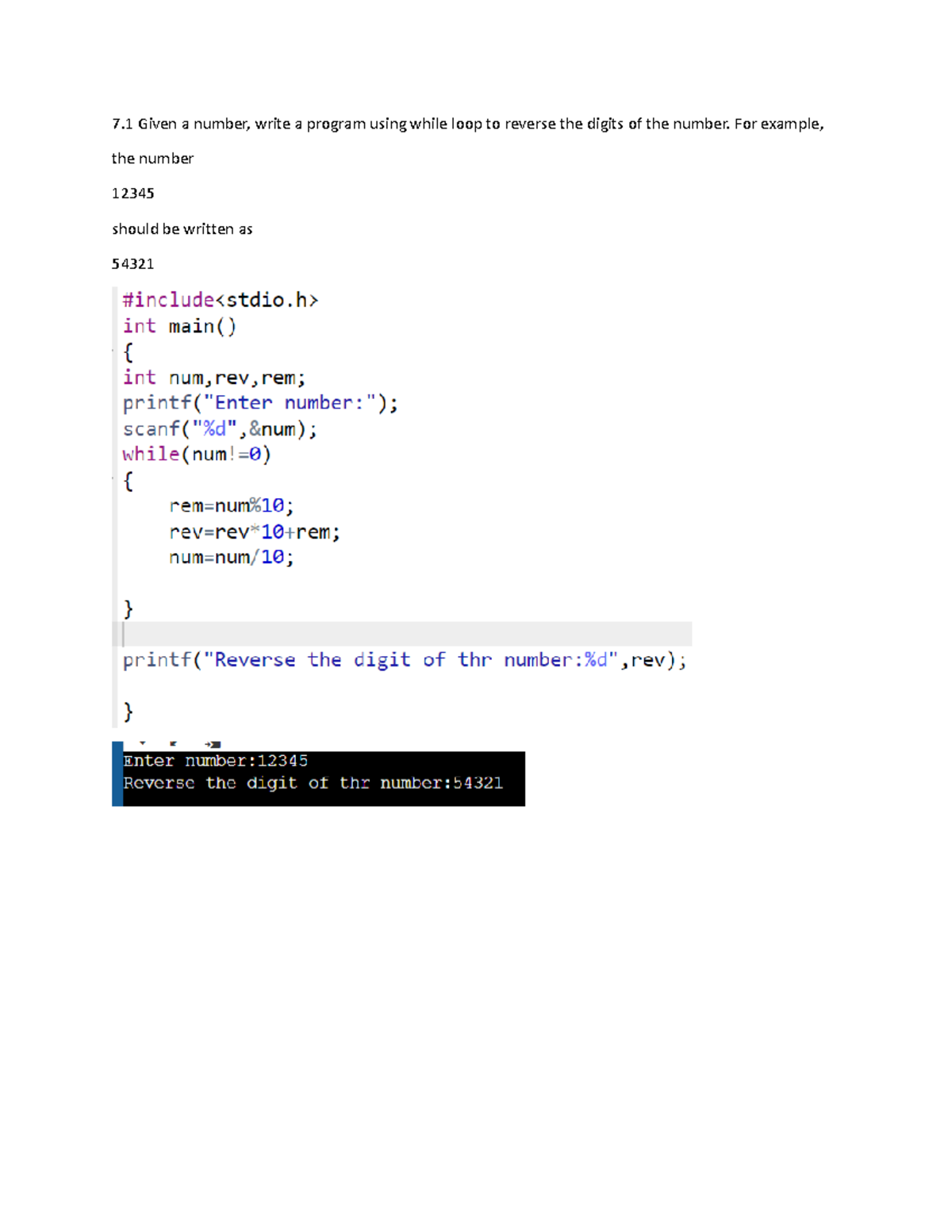 Ansi Cc 7prog Exercise 7 Given A Number Write A Program Using While Loop To Reverse The