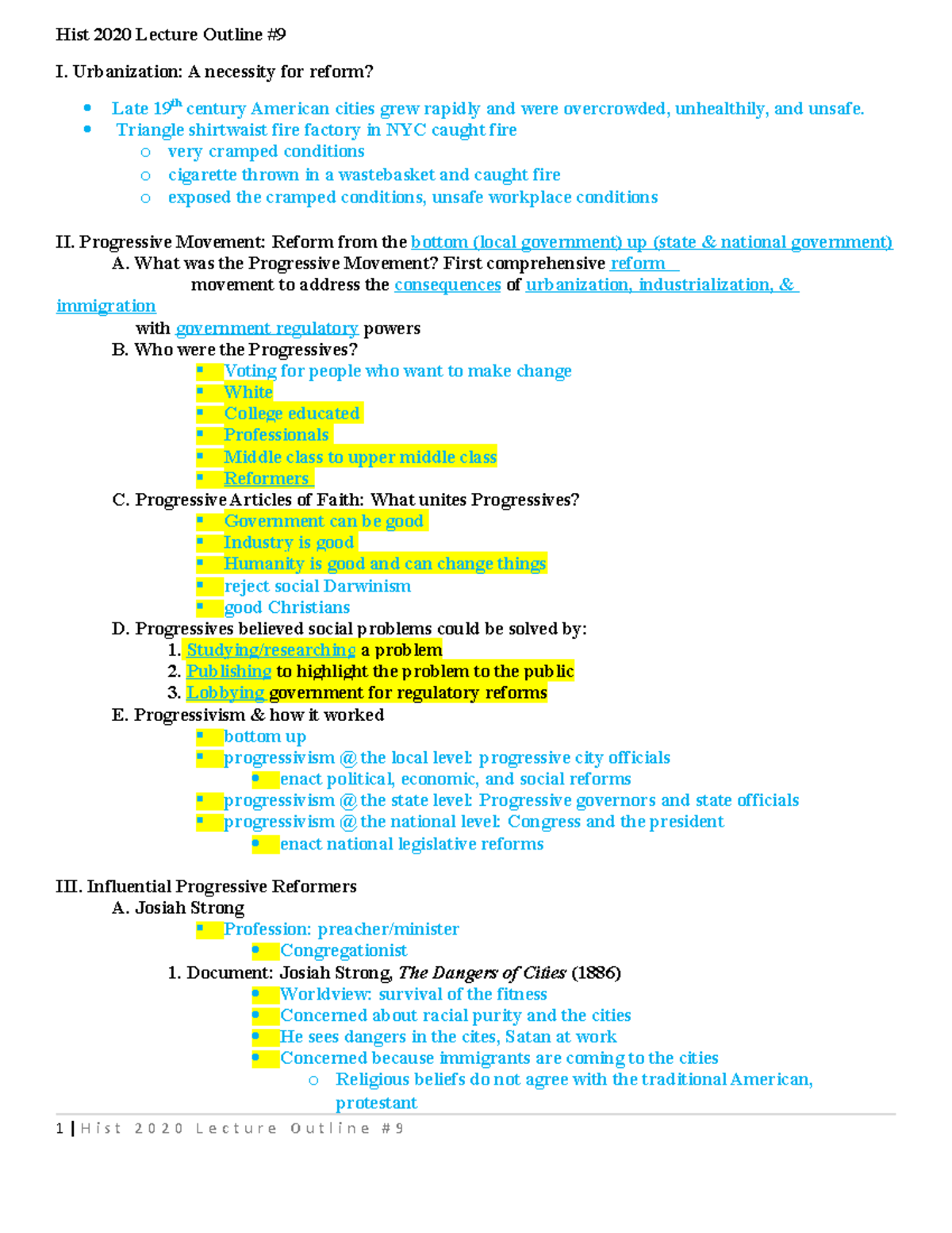 History 2020 lecture 9 - Hist 2020 Lecture Outline # I. Urbanization: A ...