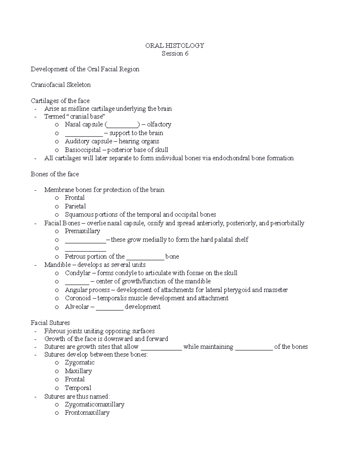 ORAL Histology Session 6 ( Student Class Notes) - ORAL HISTOLOGY ...