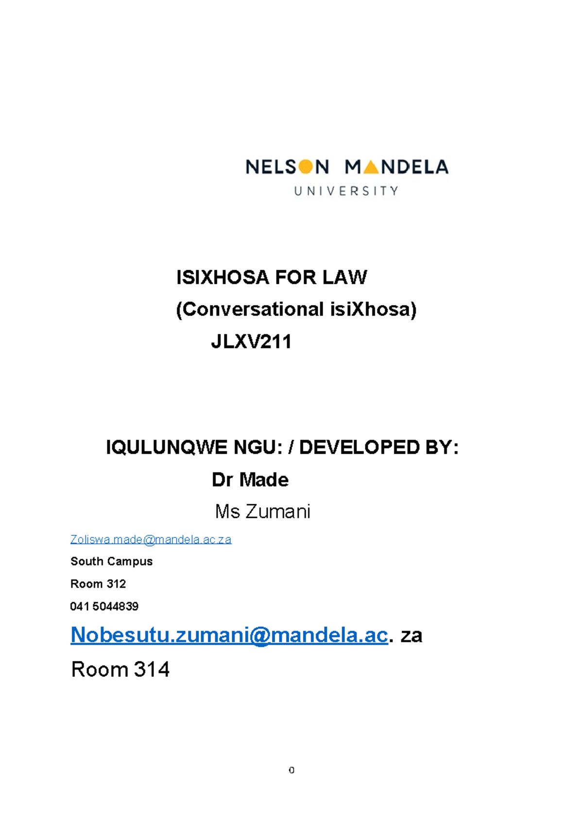 Isixhosa FOR LAW (002) - Course outline - ISIXHOSA FOR LAW ...