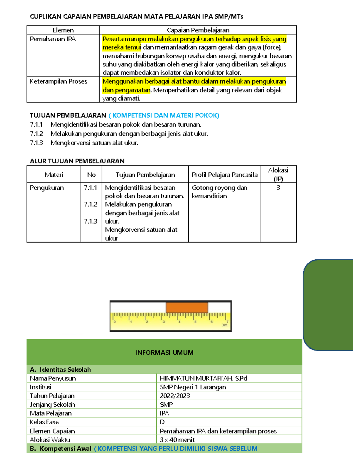 Contoh Modul Ajar IPA - CUPLIKAN CAPAIAN PEMBELAJARAN MATA PELAJARAN ...