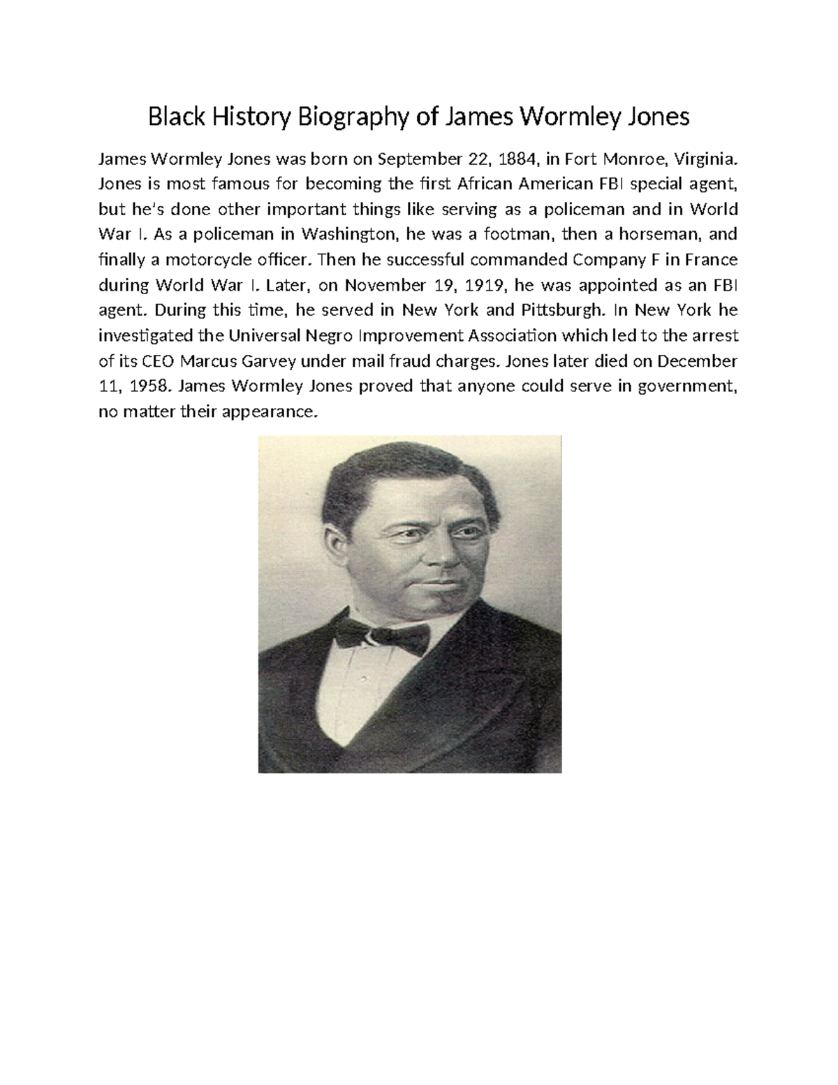 Black History Biography of James Wormley Jones - Jones is most famous ...