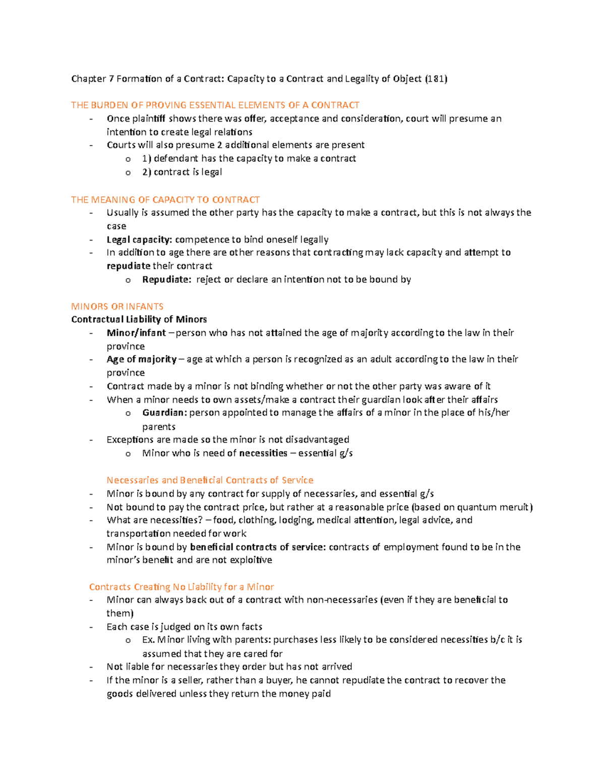 Chapter 7 Contract Capacity and Legality - Chapter 7 Formation of a ...