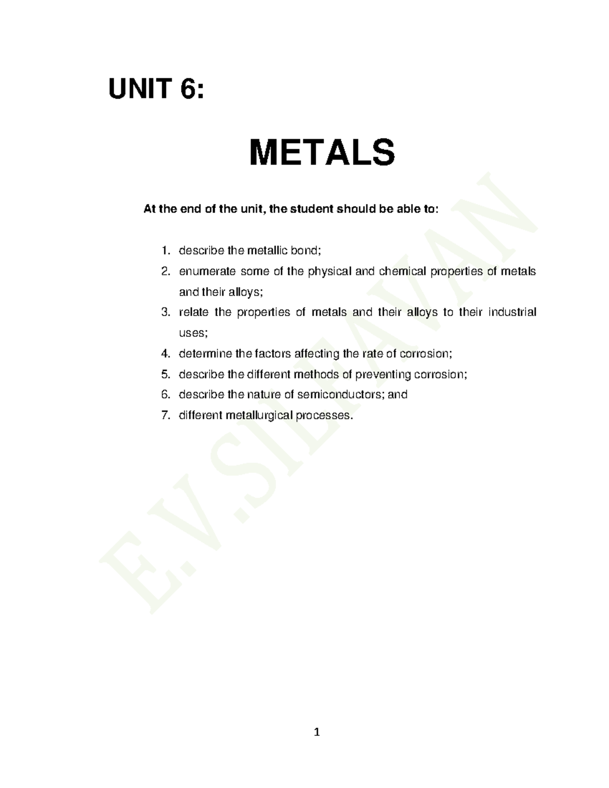 Module-6-Metals - Grade: 98 - UNIT 6: METALS At the end of the unit ...