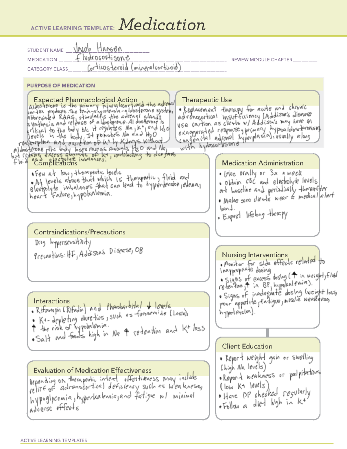 Adrenal Meds - ACTIVE LEARNING TEMPLATES Medication STUDENT NAME - Studocu