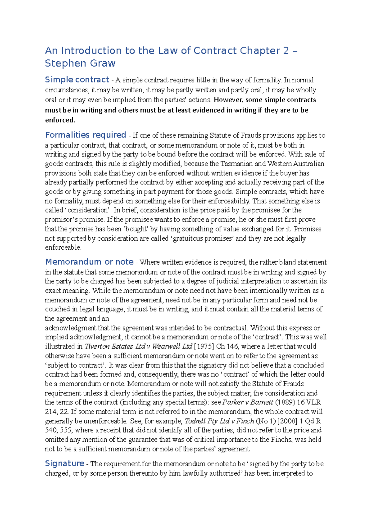 An Introduction to the Law of Contract Chapter 2 - Stephen Graw ...