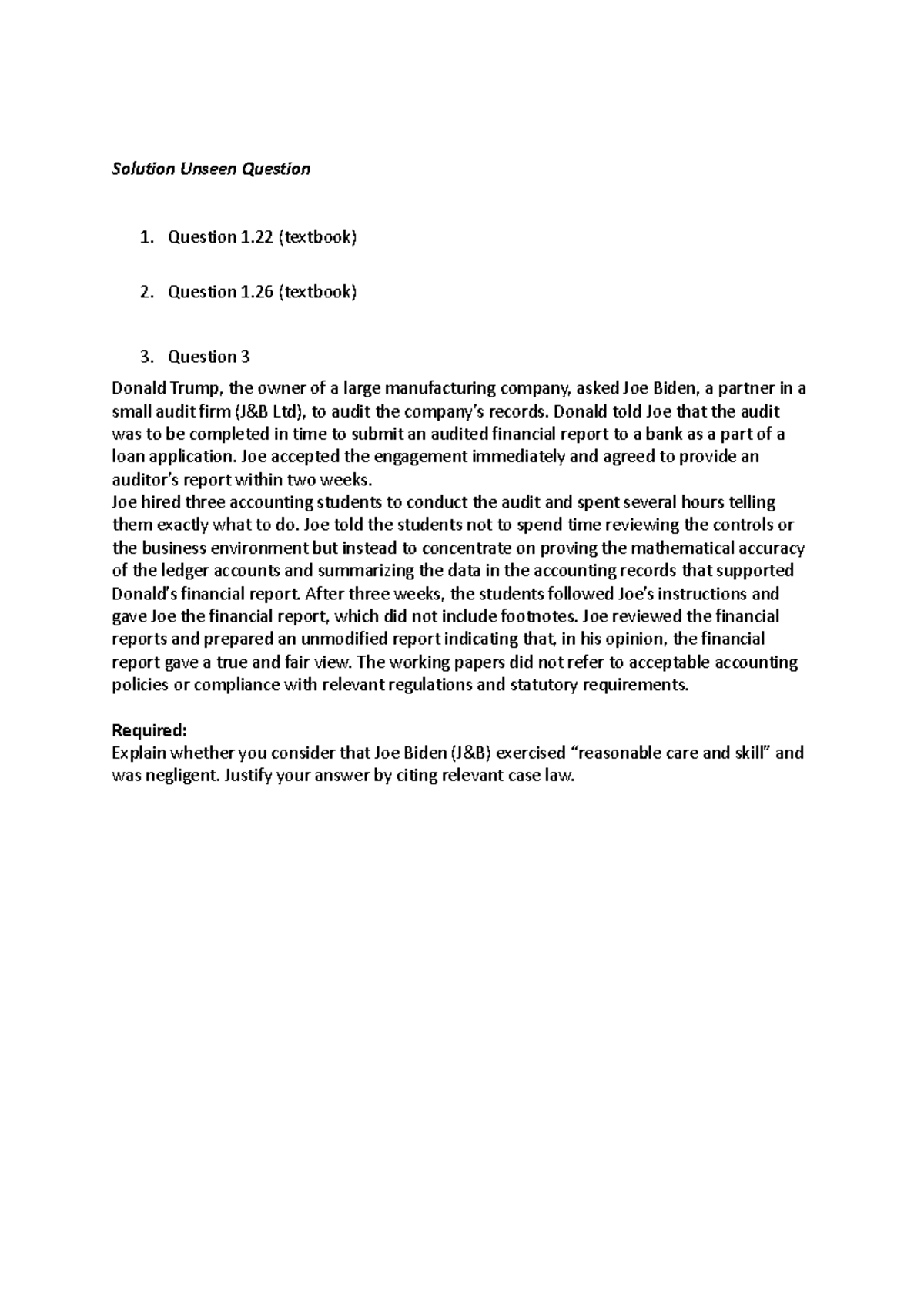 Unseen Questions - aaaa - Solution Unseen Question 1. Question 1 ...