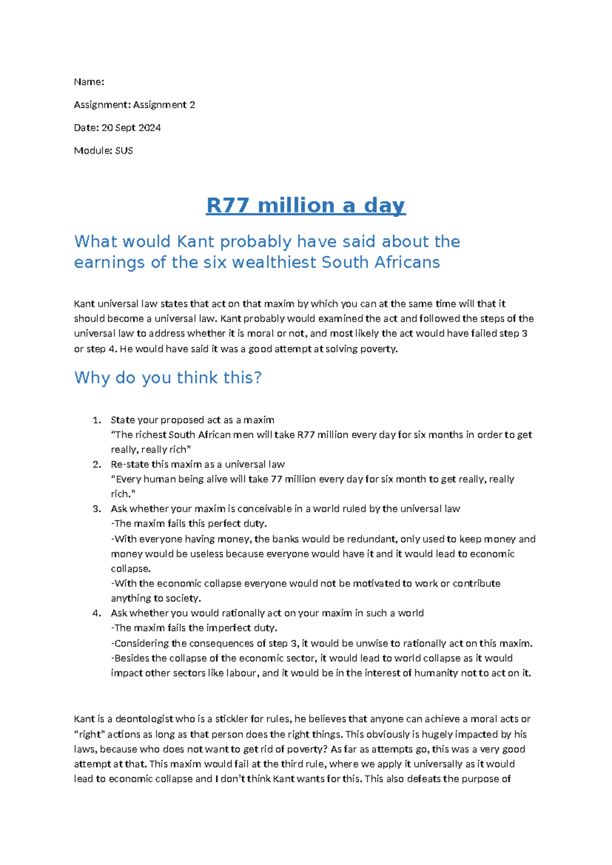 SUS Assignment 2 - Name: Assignment: Assignment 2 Date: 20 Sept 2024 ...