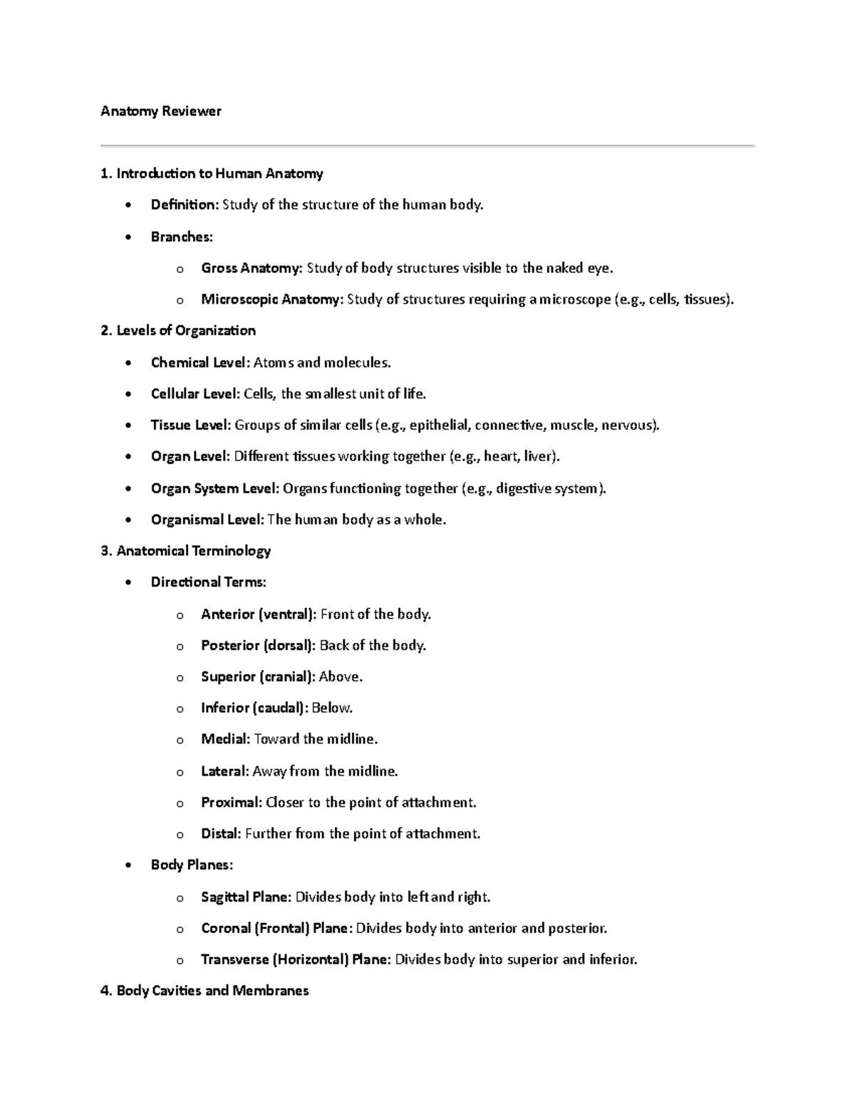 ANATOMY & PHYSIOLOGY NOTES SUMMARIZED - Anatomy Reviewer Introduction ...