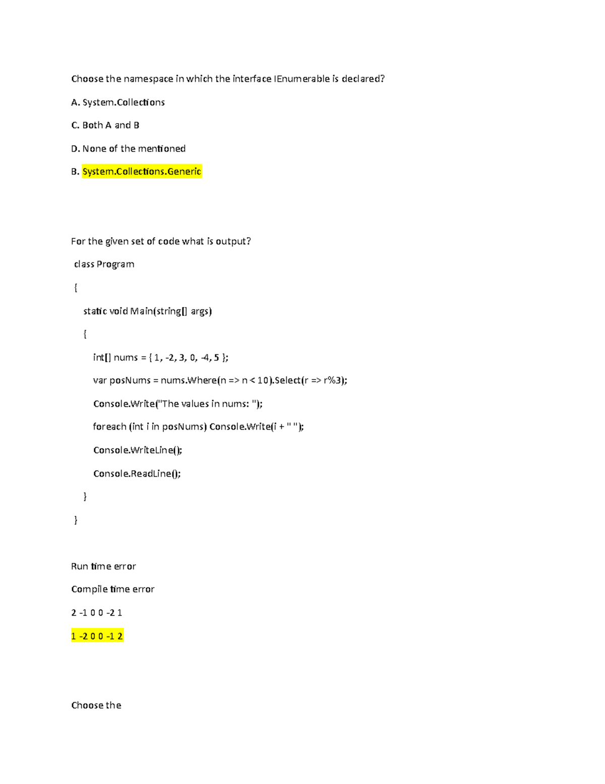 Dokumen - Revision questions for C#. MCQ and previous exam questions ...