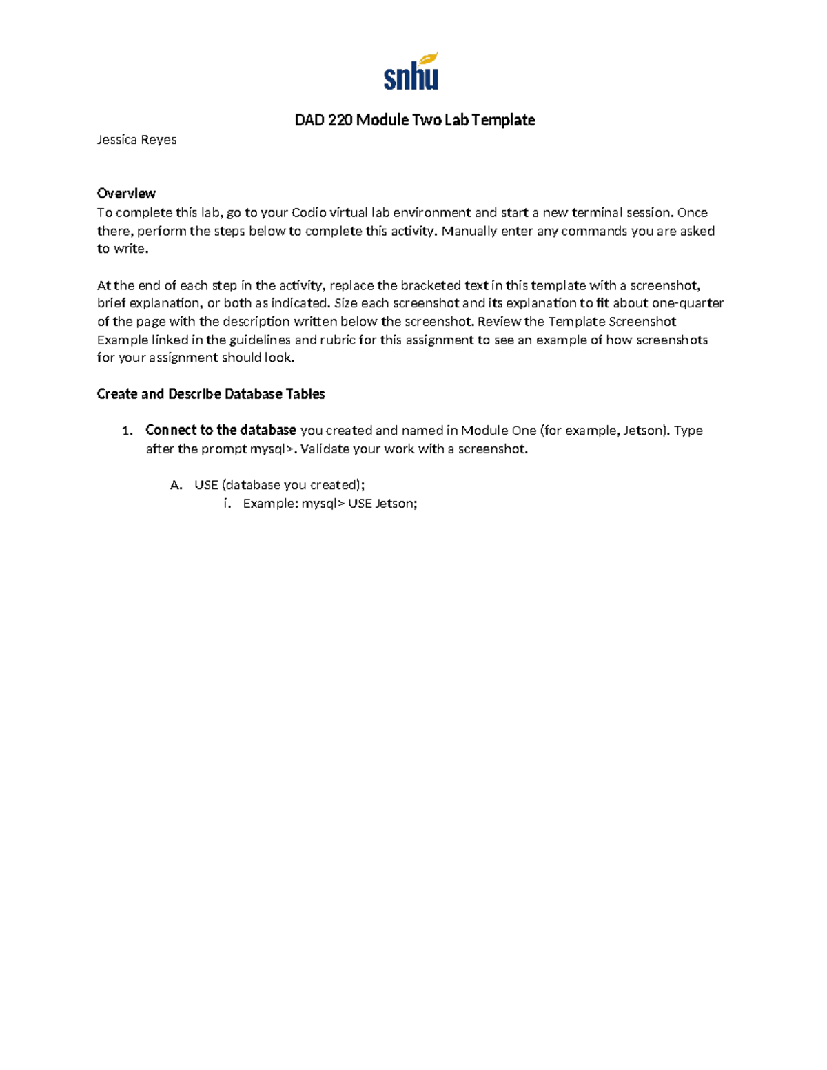 DAD 220 Module Two Lab Jessica Reyes - DAD 220 Module Two Lab Template ...