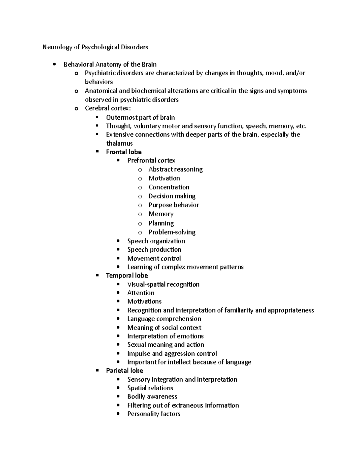 Neurology of Psychological Disorders - Extensive connections with ...