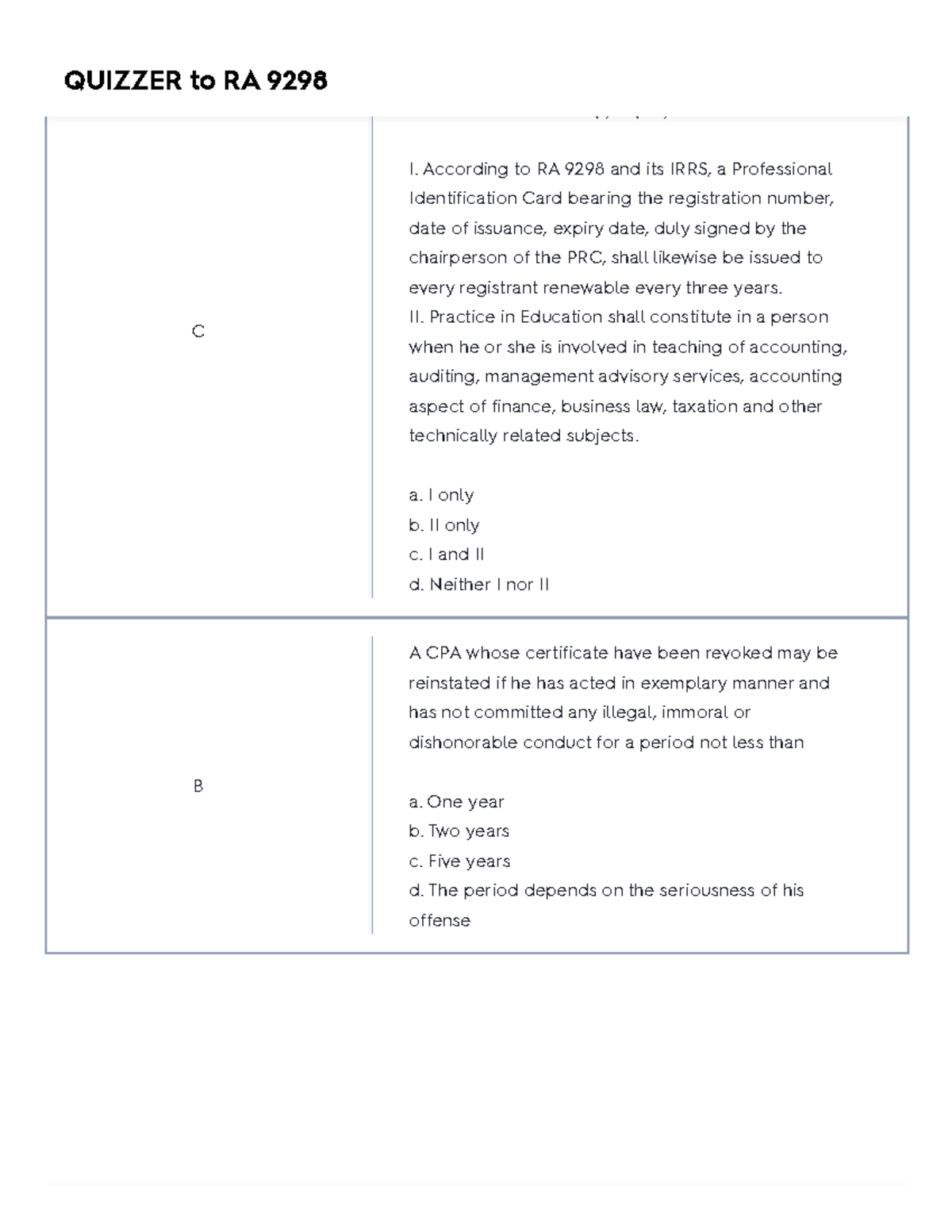 Quizzer to RA 9298 Flashcards Quizlet-7 - C The following statements ...
