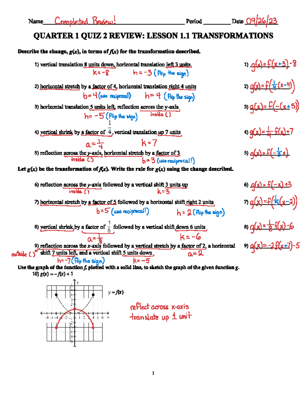 09-26 Completed Quarter 1 Quiz 2 Review Lesson 1 - Name Completed ...