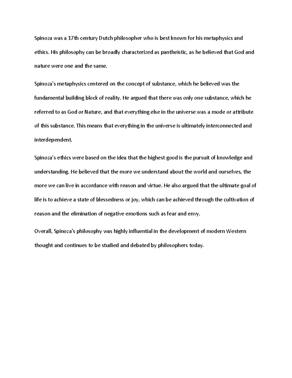 Spinoza - His philosophy can be broadly characterized as pantheistic ...