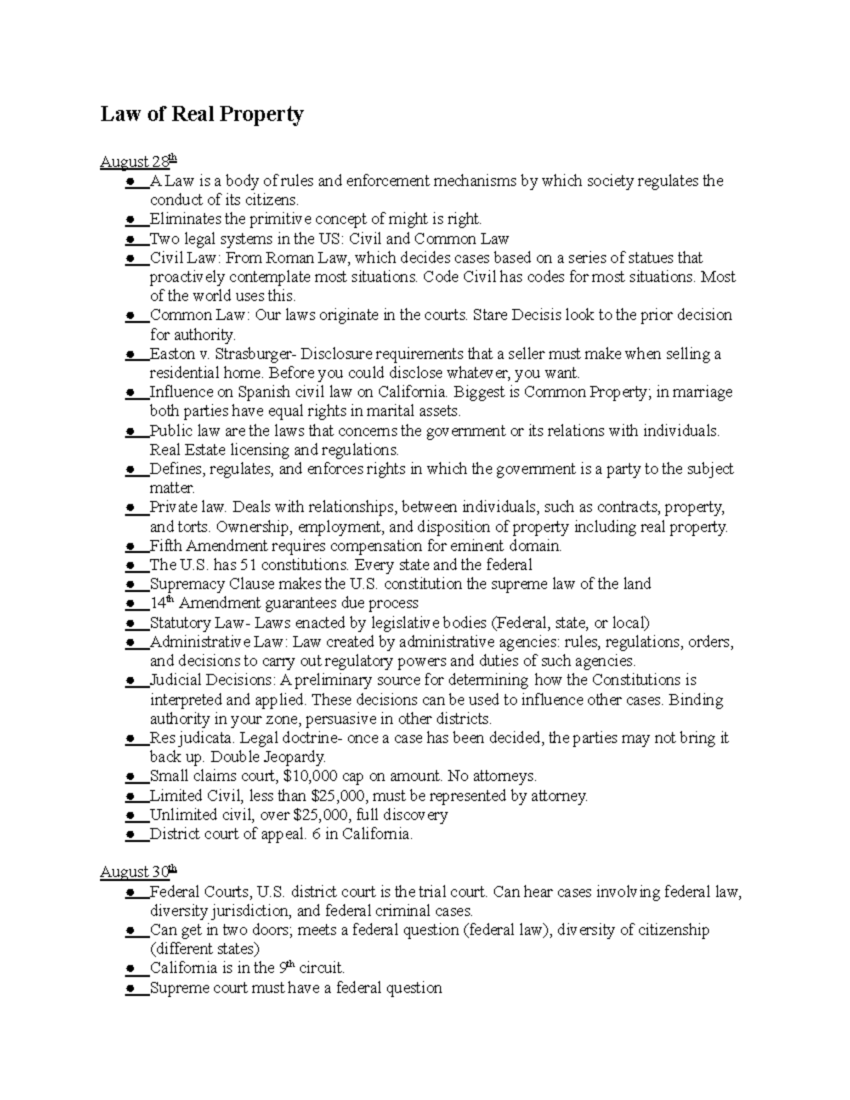 2019-Law of Real Property Fin333-Notes - Law of Real Property August ...