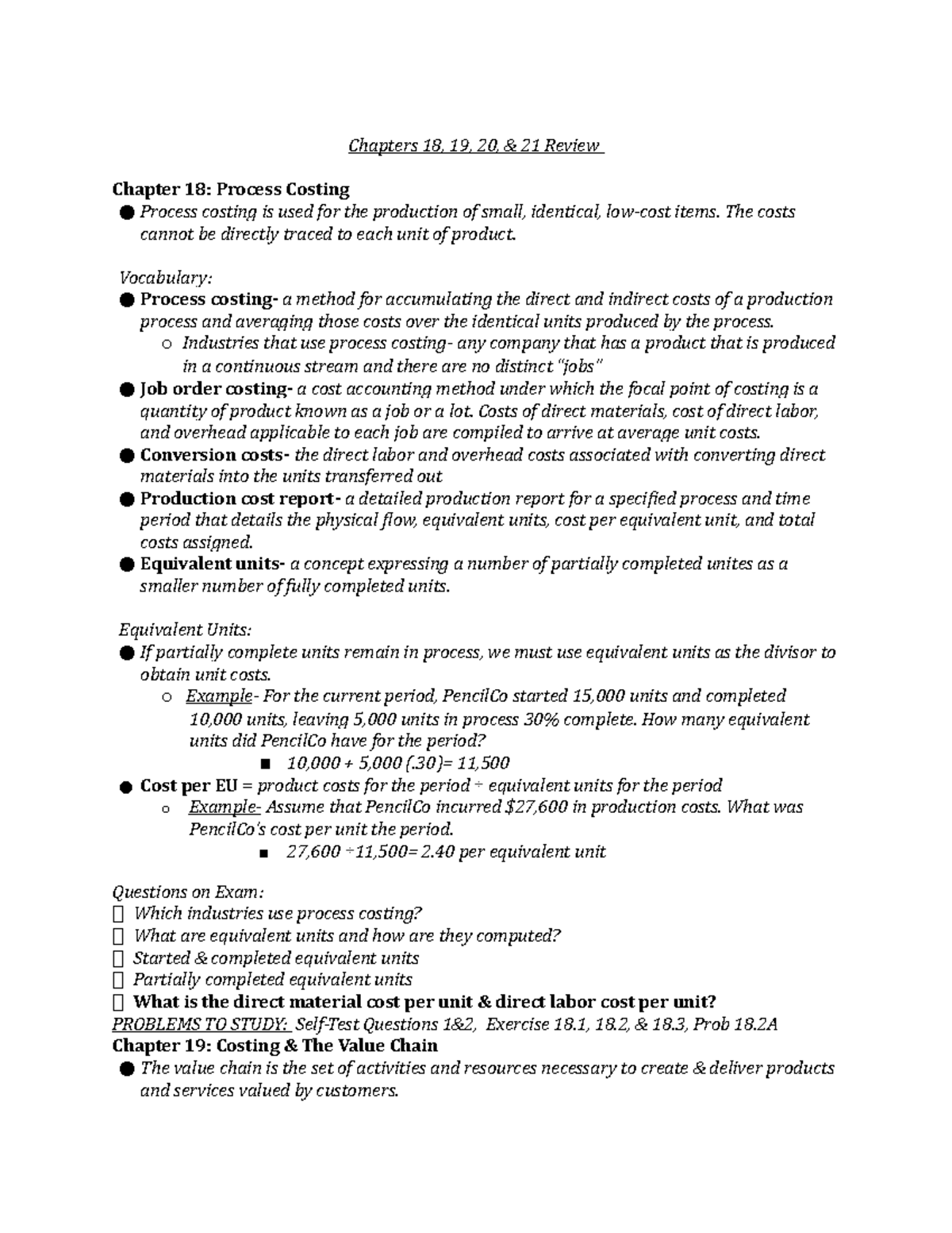 Exam 2 Study Guide - Chapters 18, 19, 20, & 21 Review - Chapters 18, 19 ...