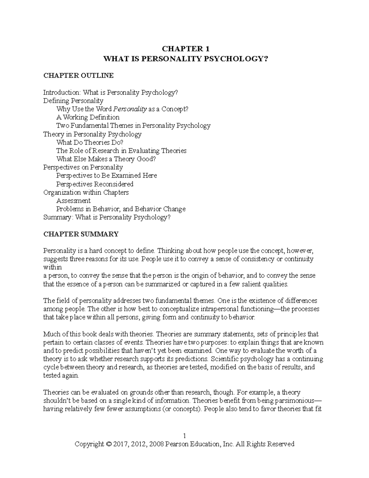 Carver 8e imtb ch01 - Exam - CHAPTER 1 WHAT IS PERSONALITY PSYCHOLOGY ...