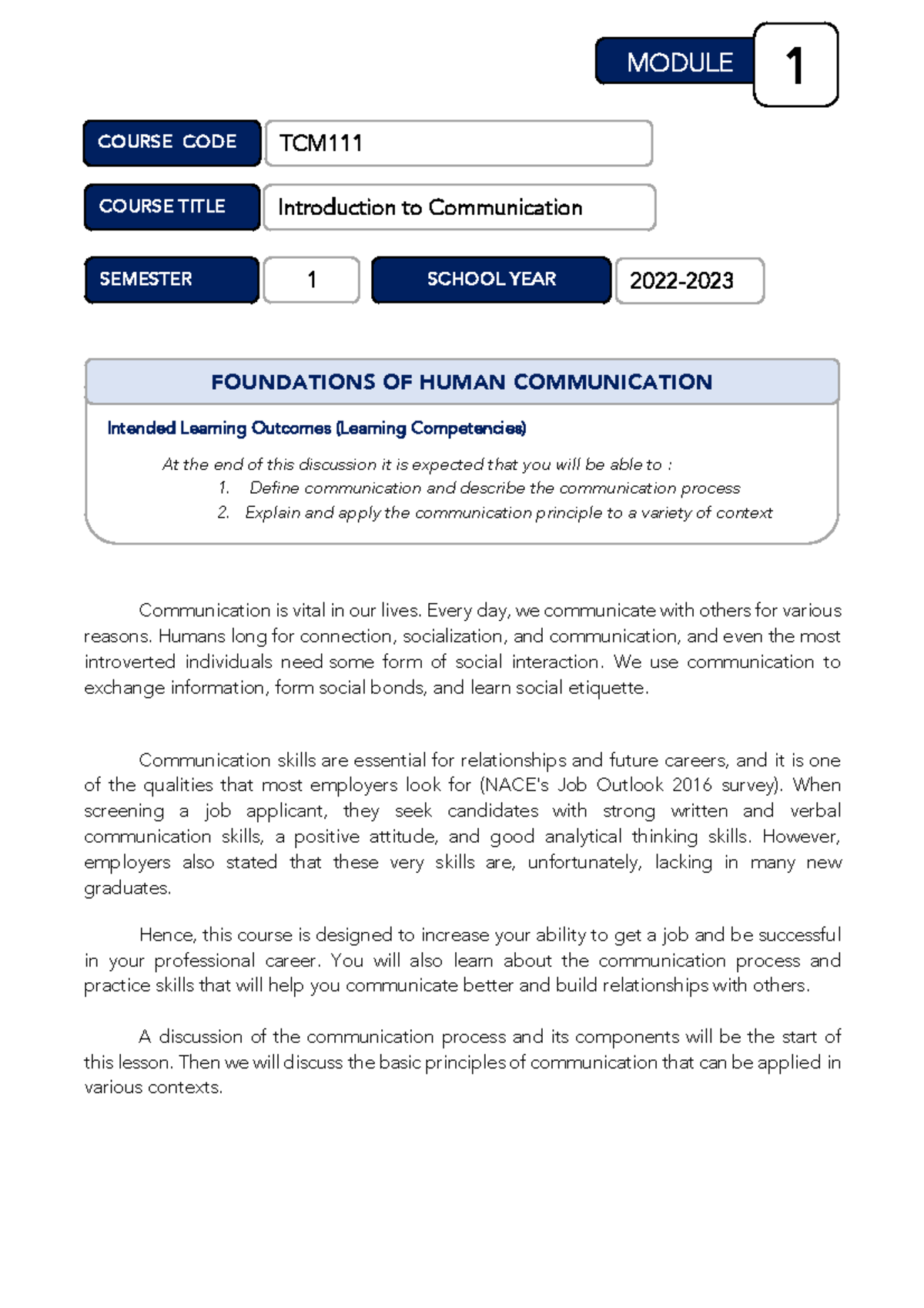 Foundation of Human Communication - Communication is vital in our lives ...