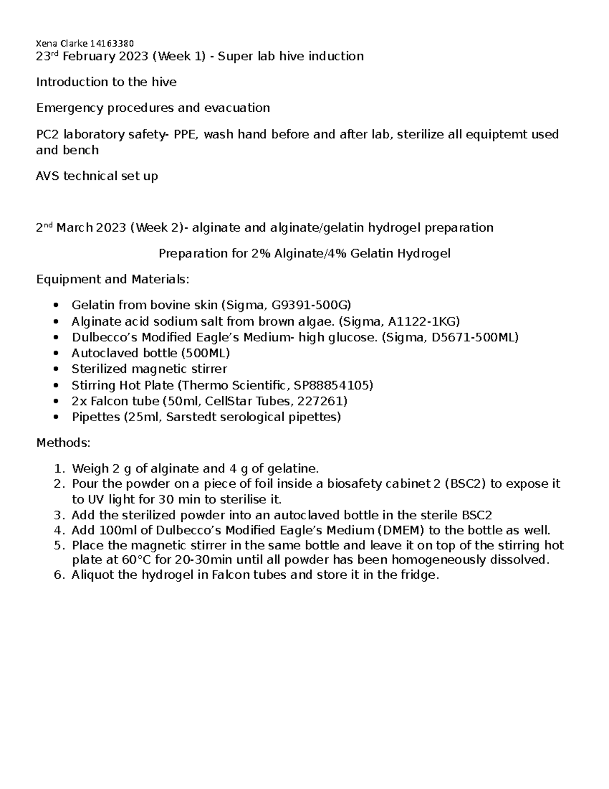 Biomedical polymers lab notes part a week 1-6 - 23 rd February 2023 ...
