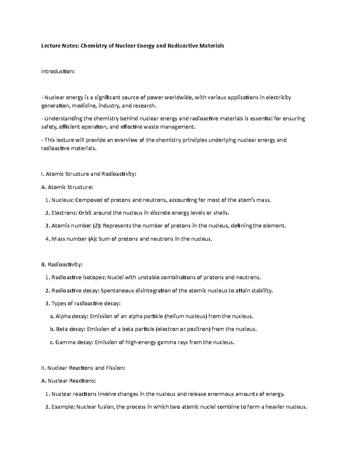 Lecture Notes: Chemistry of Nuclear Energy and Radioactive Materials ...