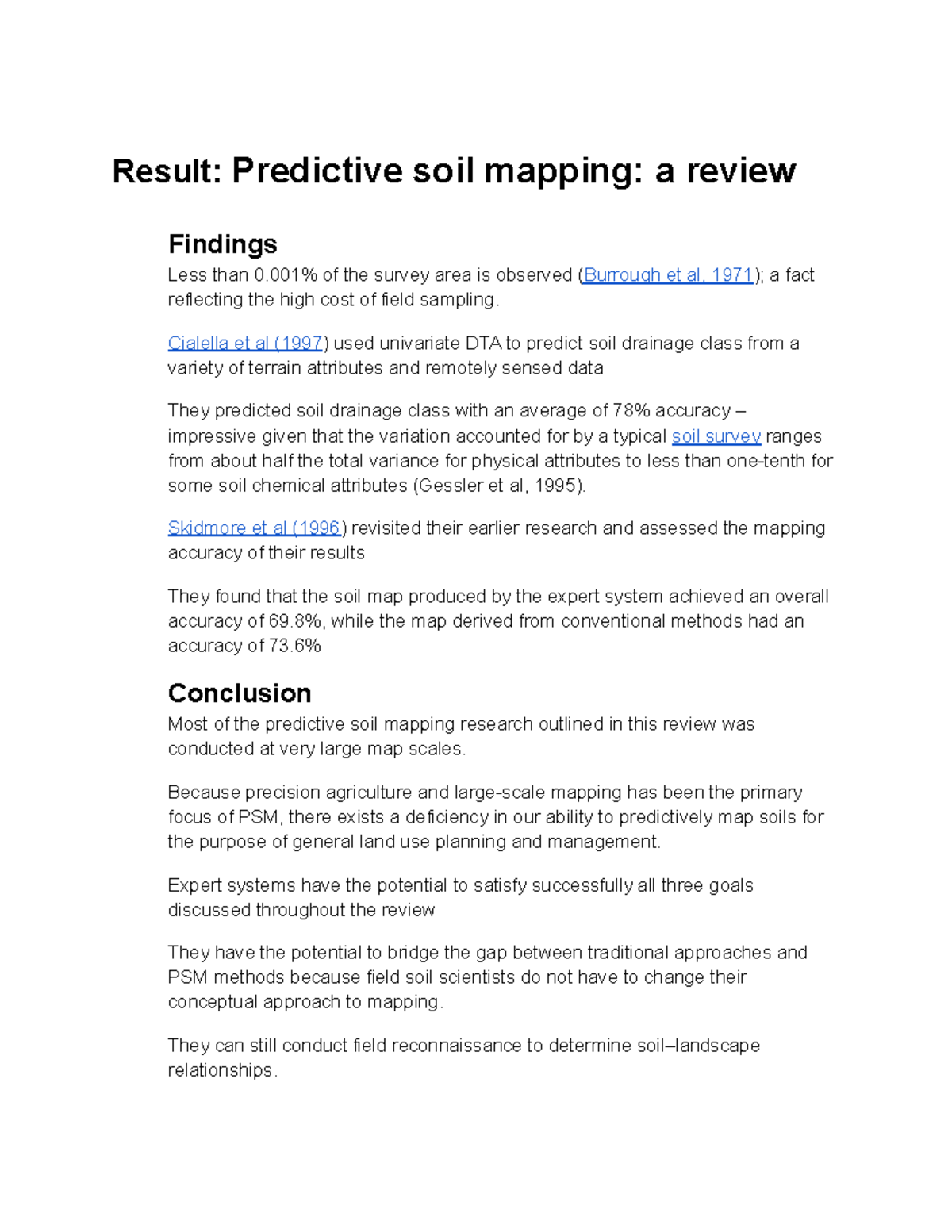 NRS522 Soil Result GIS advance 12 - Result: Predictive soil mapping: a review Findings Less than ...