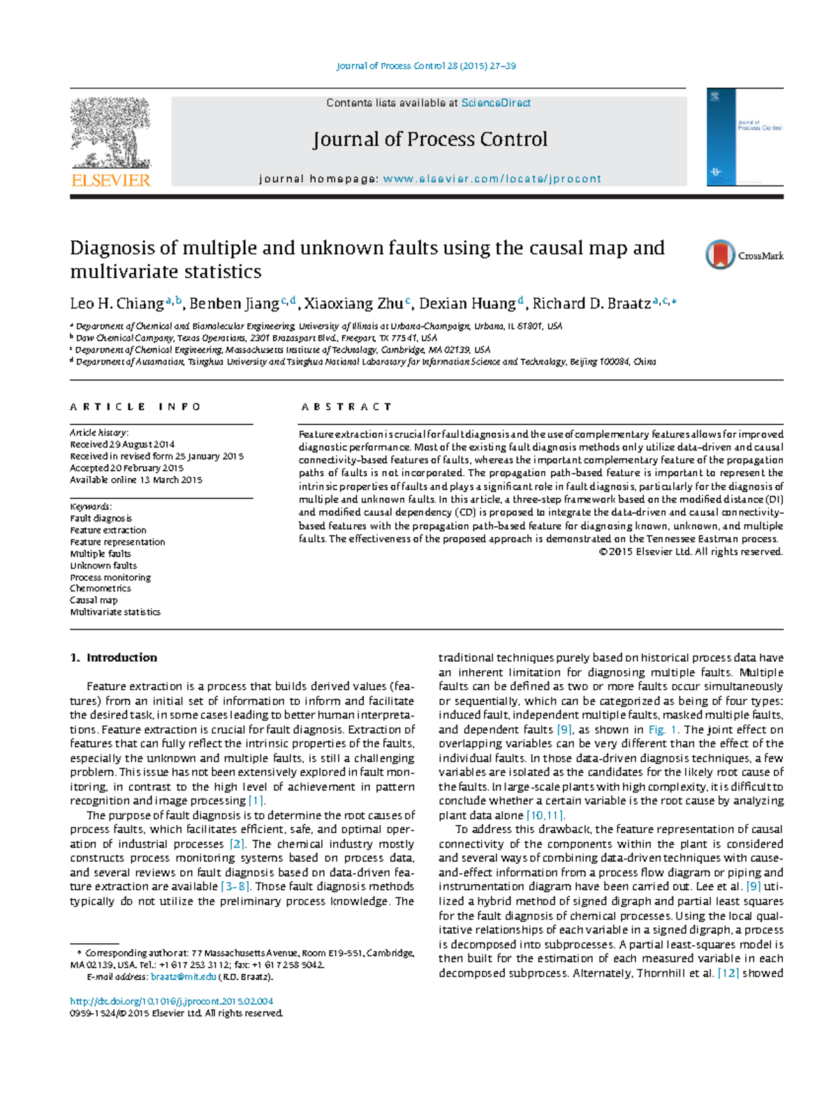 Diagnosis Of Multiple And Unknown Faults Using The Causal Map And Multivariate Statistics