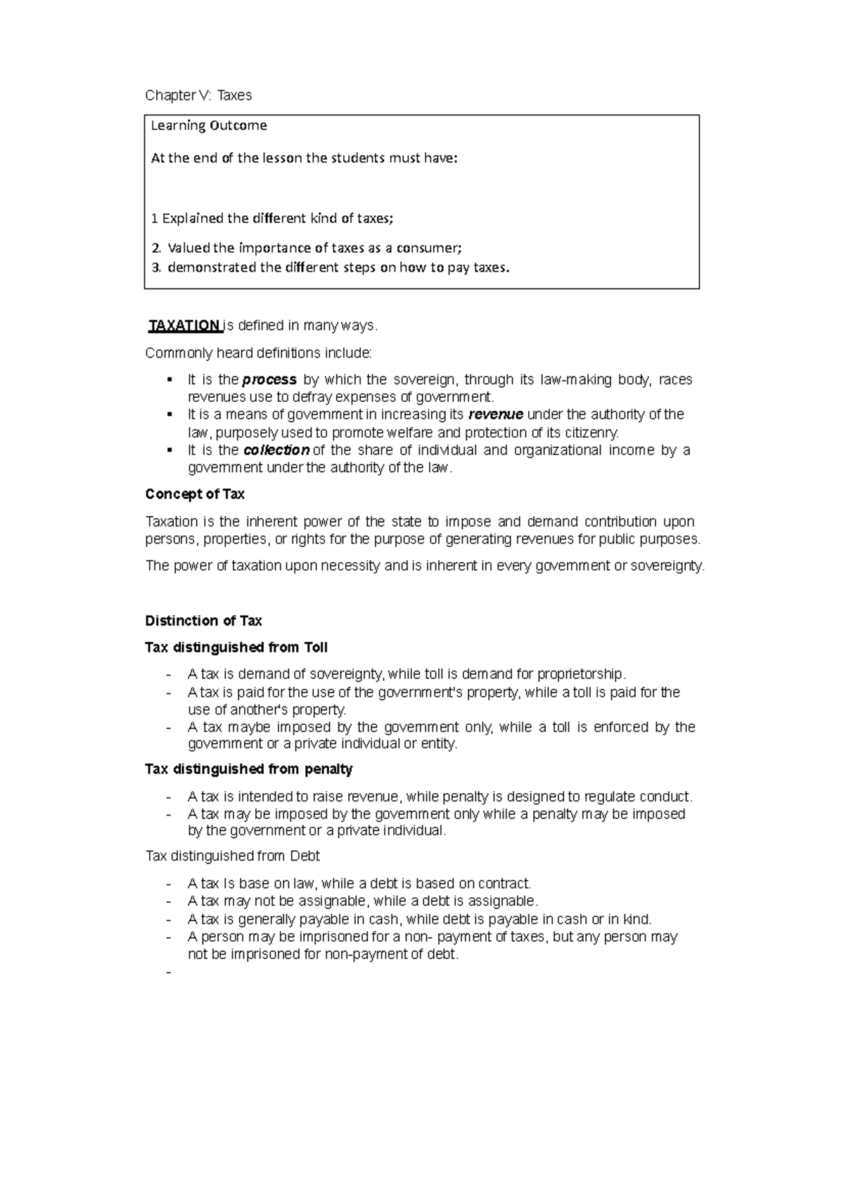 Chapter-5- Taxes - JDA - Chapter V: Taxes TAXATION is defined in many ...