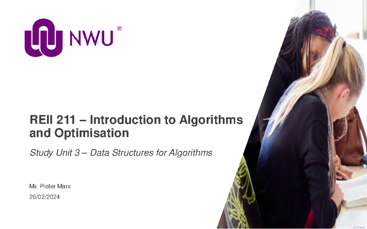 03 Study Unit 3 – Data Structures for Algorithms - REII 211 – Introduction to Algorithms and ...