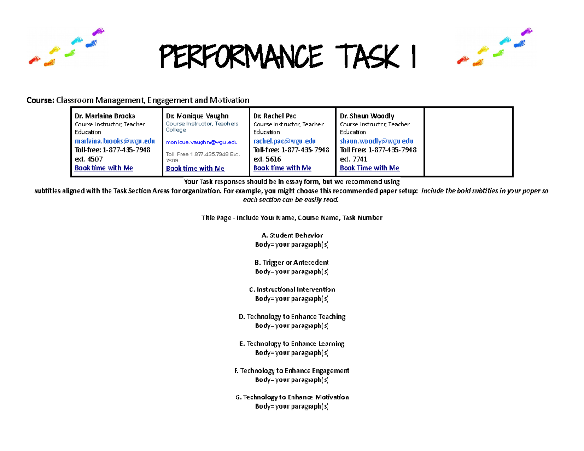 New Task 1 Graphic Organizer - PERFORMANCE TASK 1 Course: Classroom ...