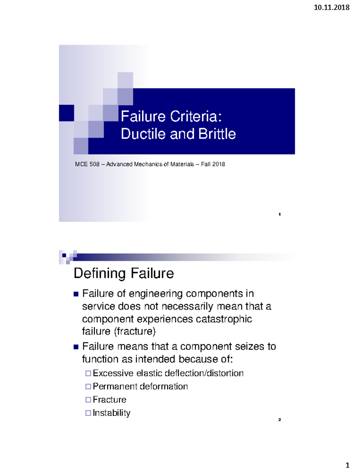 575Lecture 6 Failure Criteria - Warning: TT: undefined function: 32 Failure Criteria: Ductile ...