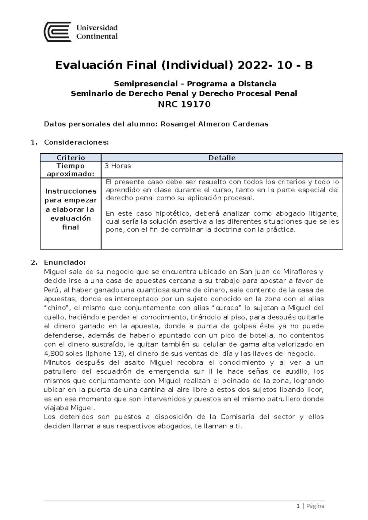 Examen Final DE Seminario Rosangel - Evaluación Final (Individual) 2022- 10 - B Semipresencial ...