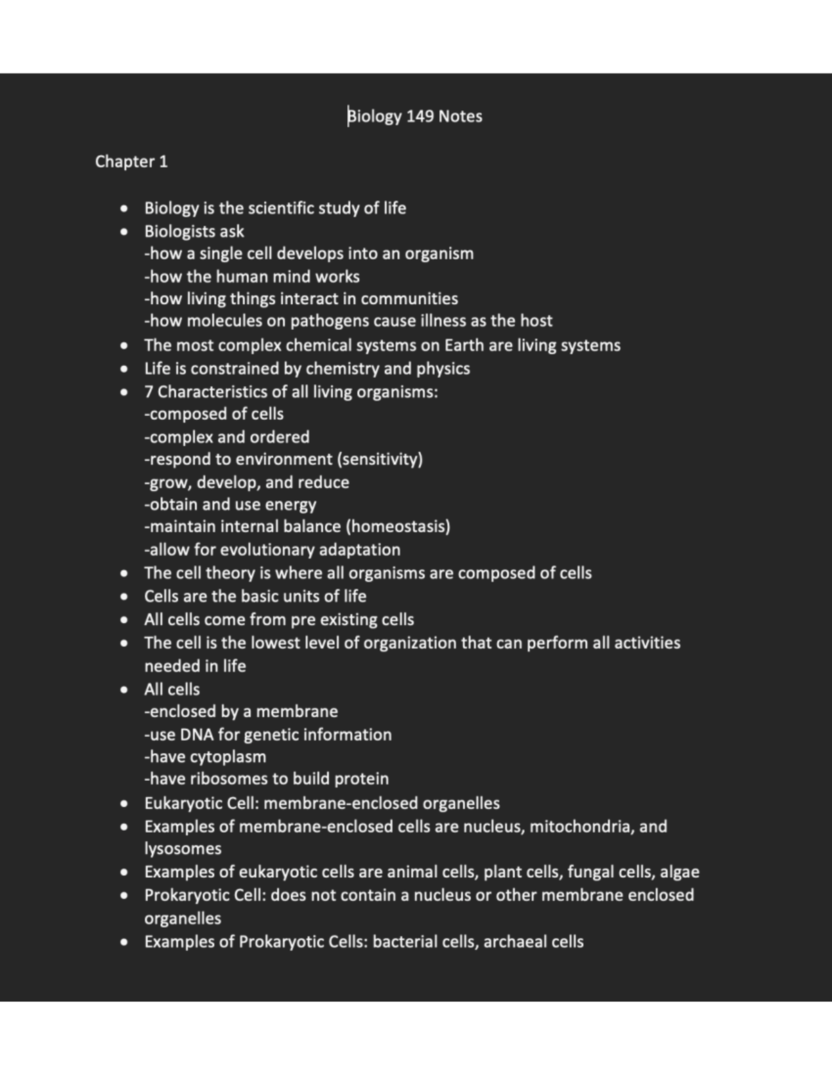 Bio 149 Chapter 1 Notes 1 - Biology 149 Notes Chapter 1 Biology is the ...