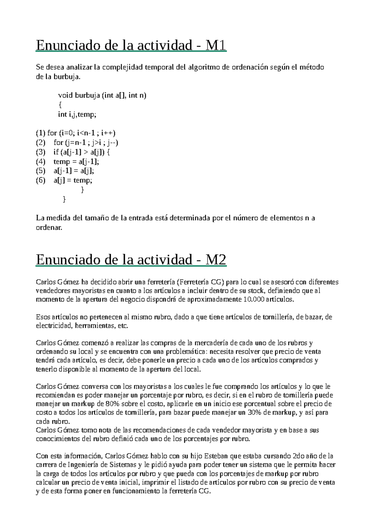 Algoritmos Y Estructuras De Datos I Enunciados Act M1 Y M2