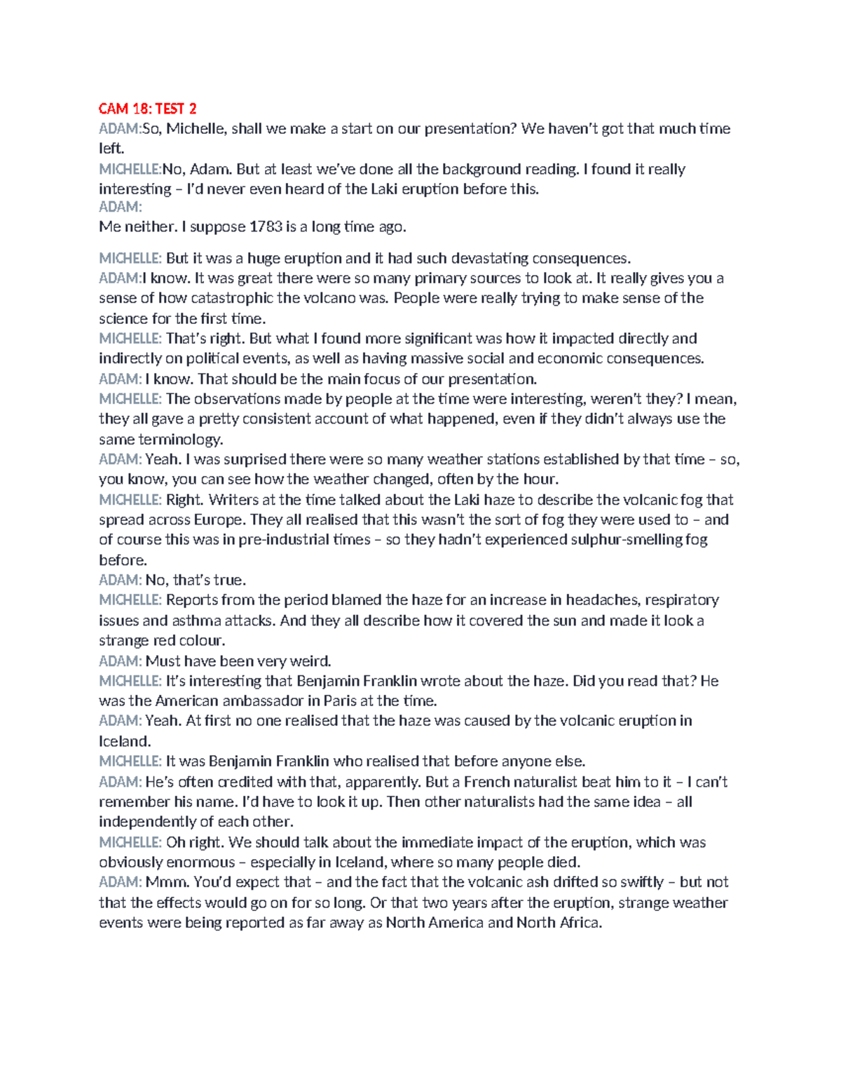 List scpriting - tu vụng scripit - CAM 18: TEST 2 ADAM:So, Michelle ...