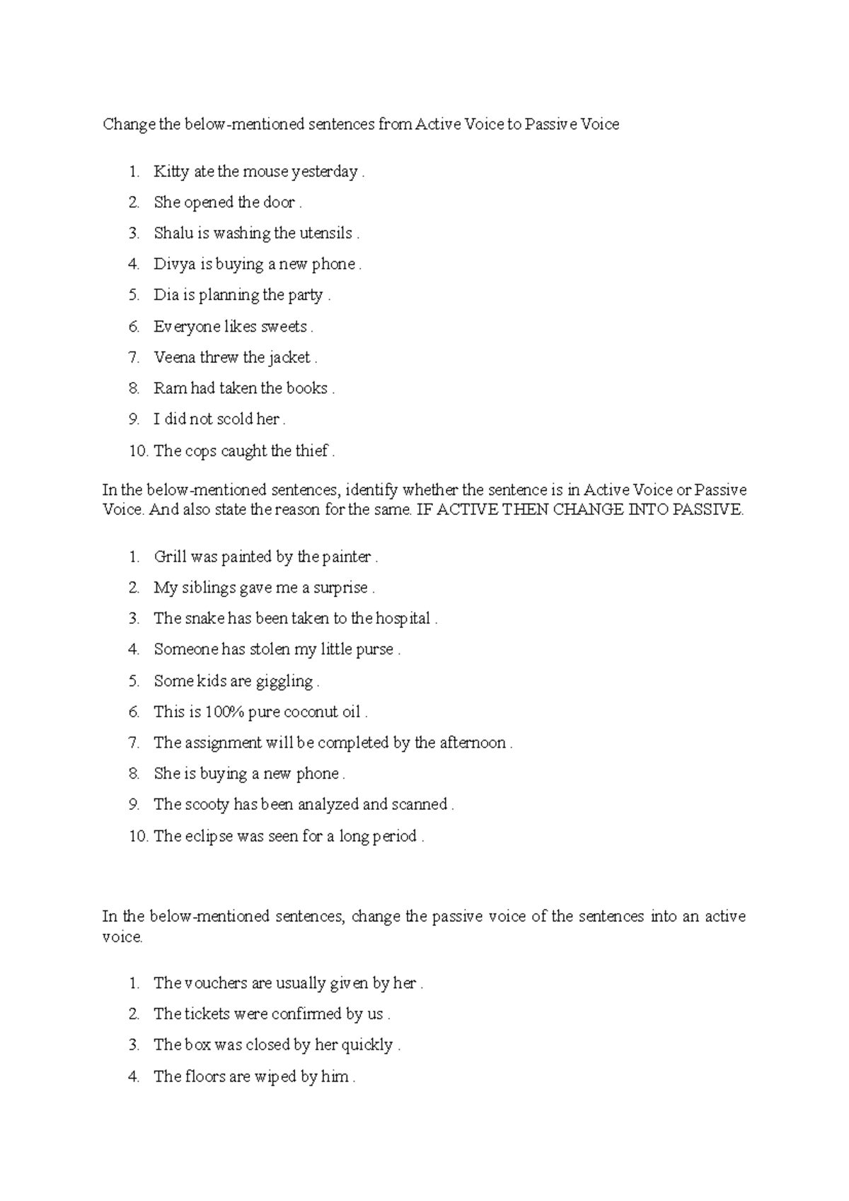 Active AND Passive Voice Exercises - Change the below-mentioned ...