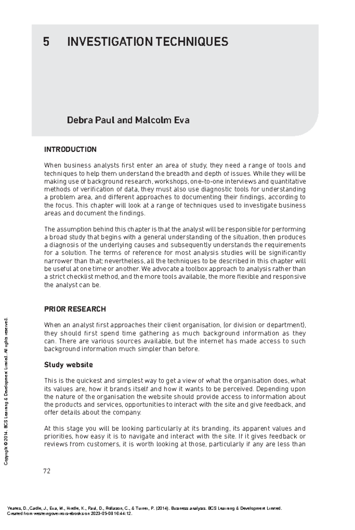 Business Analysis - (5 Investigation Techniques) - 5 INVESTIGATION ...