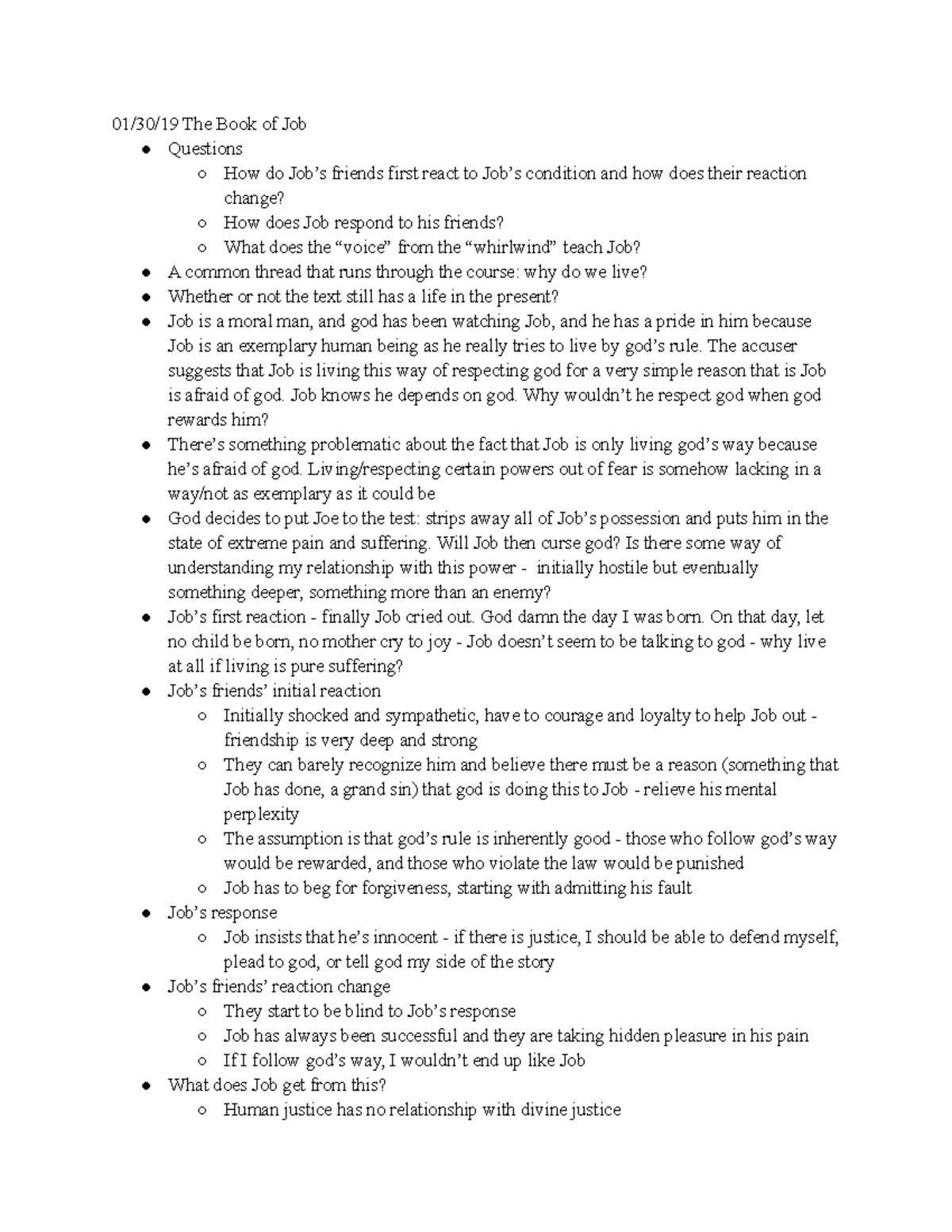 Learning and the Meaning of Life Notes - 01/30/19 The Book of Job ...