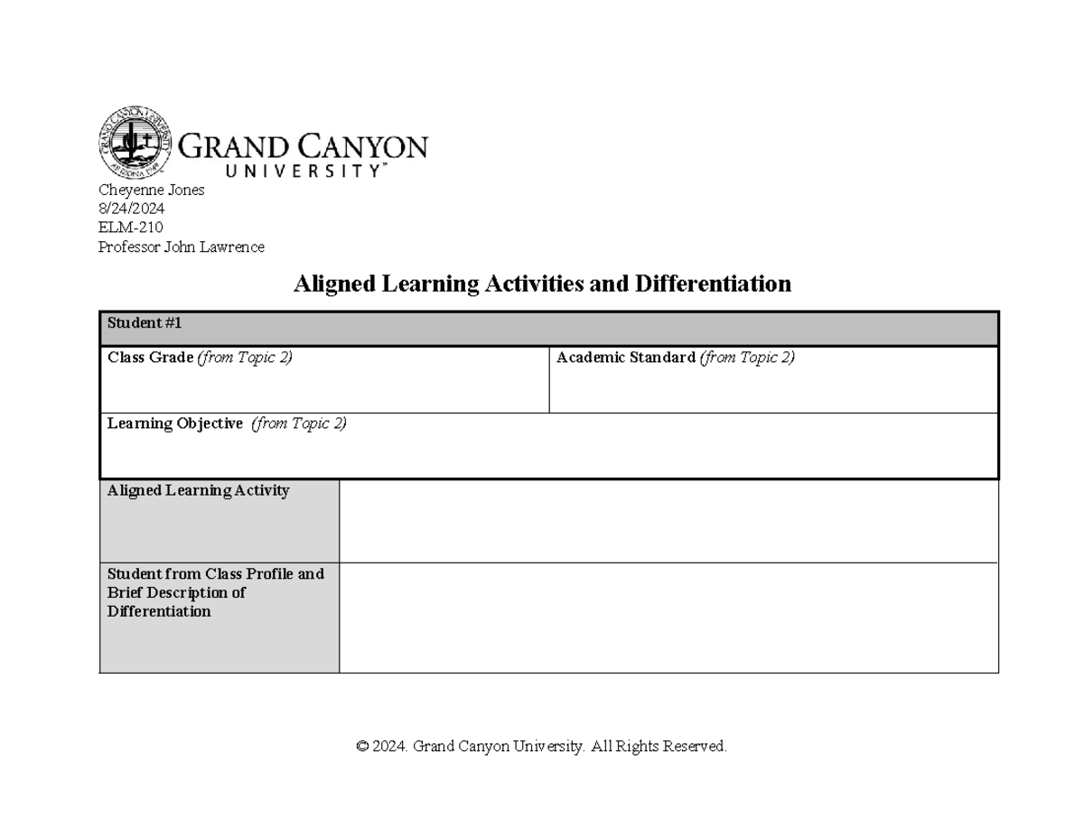 ELM-210-D-T5-Aligned Activities and Differentiation - Cheyenne Jones 8 ...