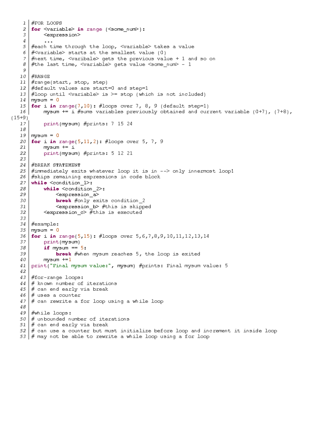 2 Branching AND Iteration (finire).py - 1 #FOR LOOPS 2 for in range - Studocu