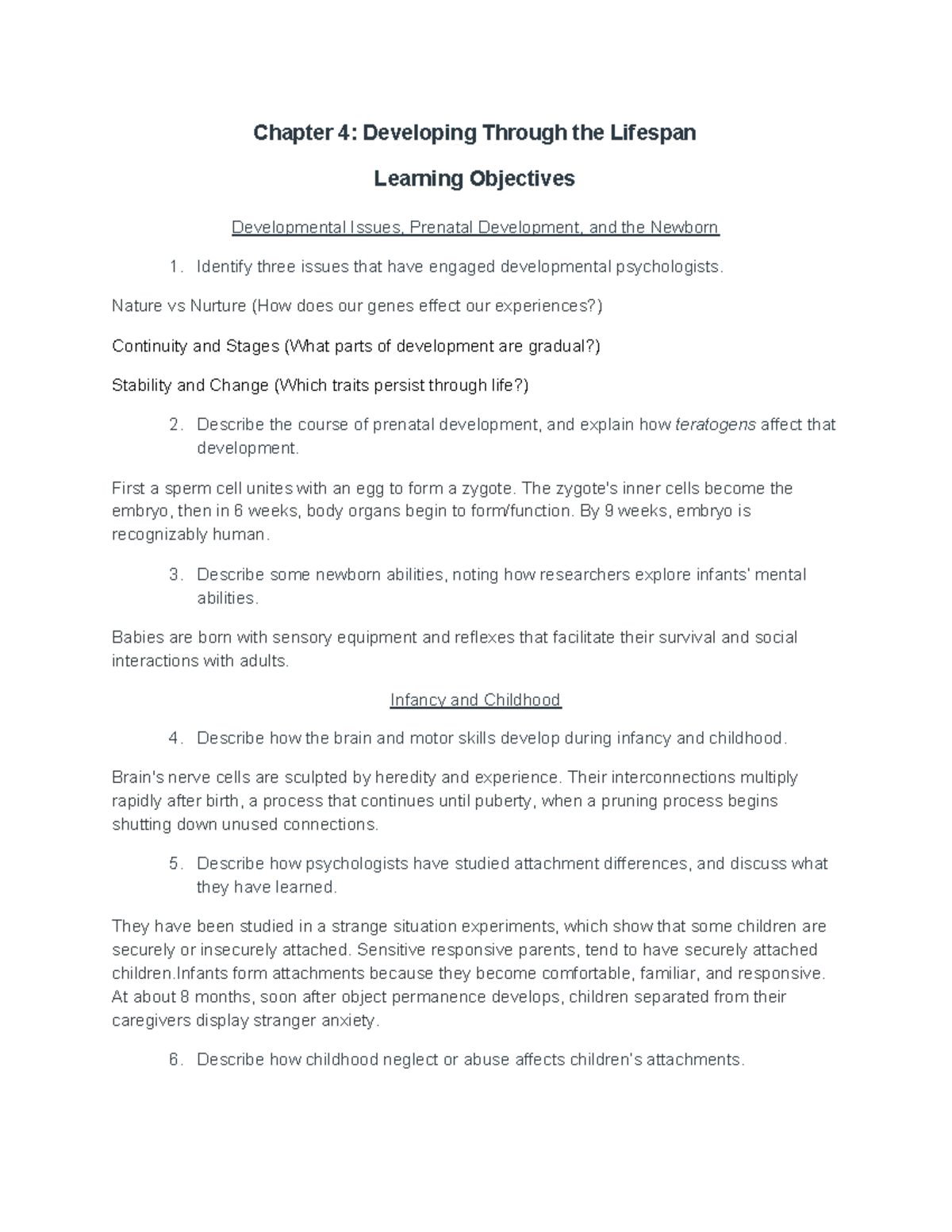 Psych 181 exam 2 - Study guide - Chapter 4: Developing Through the ...