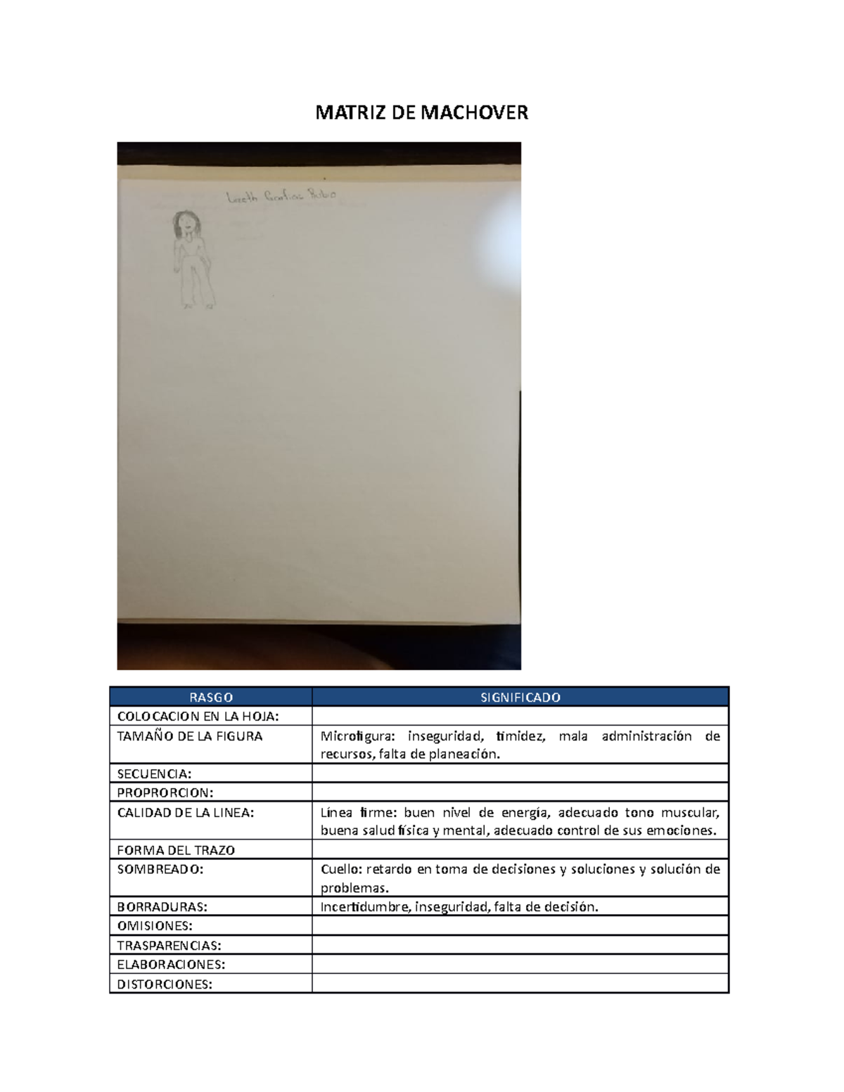 Matriz DE Machover - MATRIZ DE MACHOVER RASGO SIGNIFICADO COLOCACION EN ...