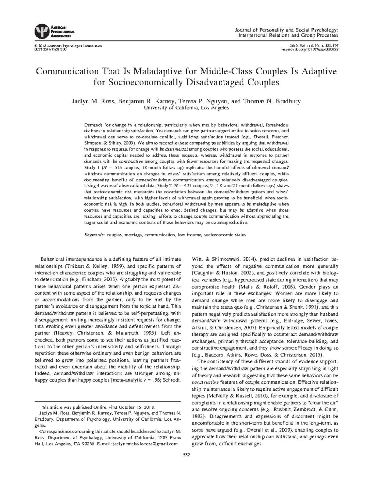 Psp-pspi0000158 - April 2019 by Jaclyn M. Ross, Benjamin R. Karney ...