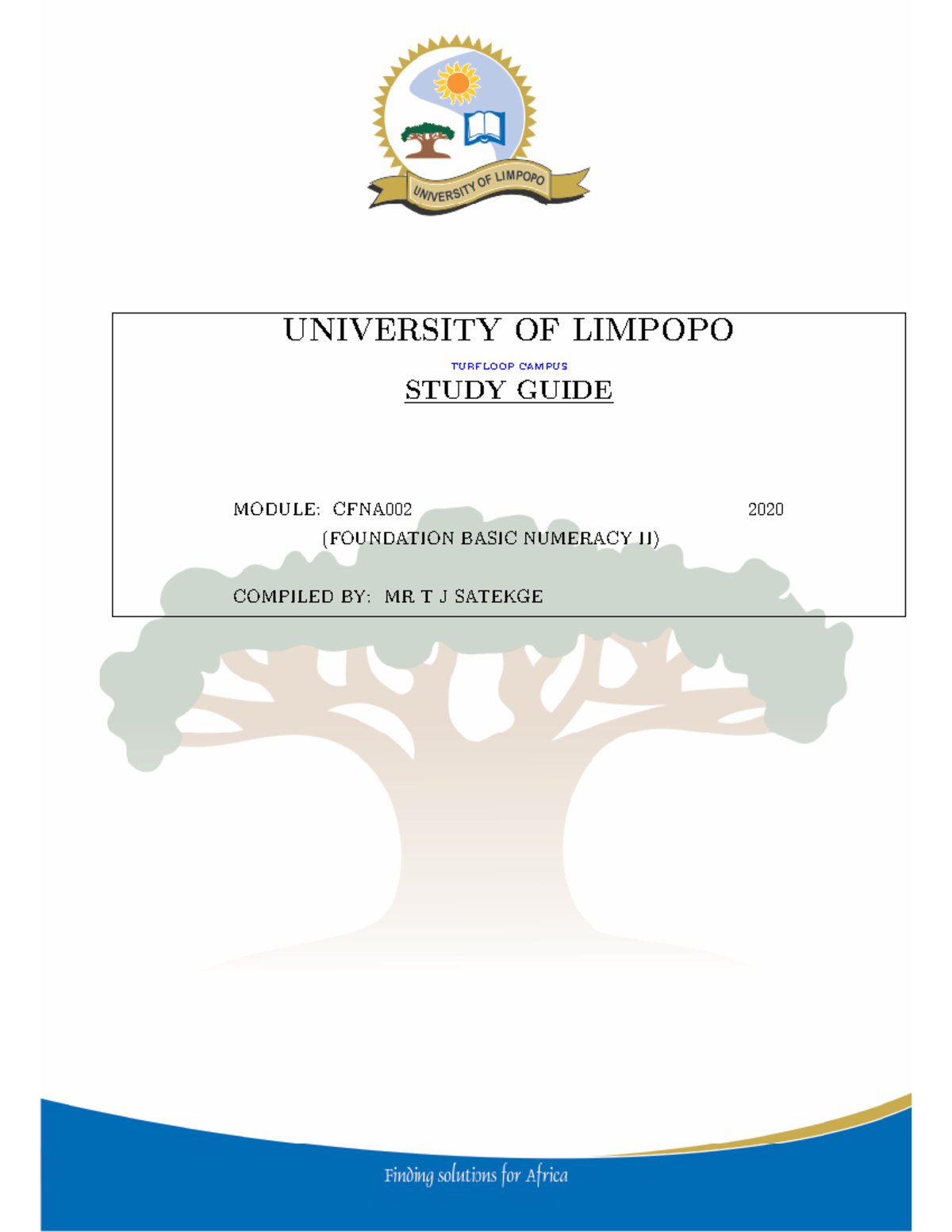 CFNA002 Study Guide - UNIVERSITY OF LIMPOPO TURFLOOP CAMPUS STUDY GUIDE ...