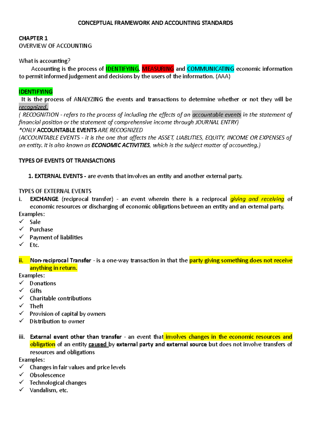 Conceptual Framework AND Accounting Standards chapter 1reviewer ...