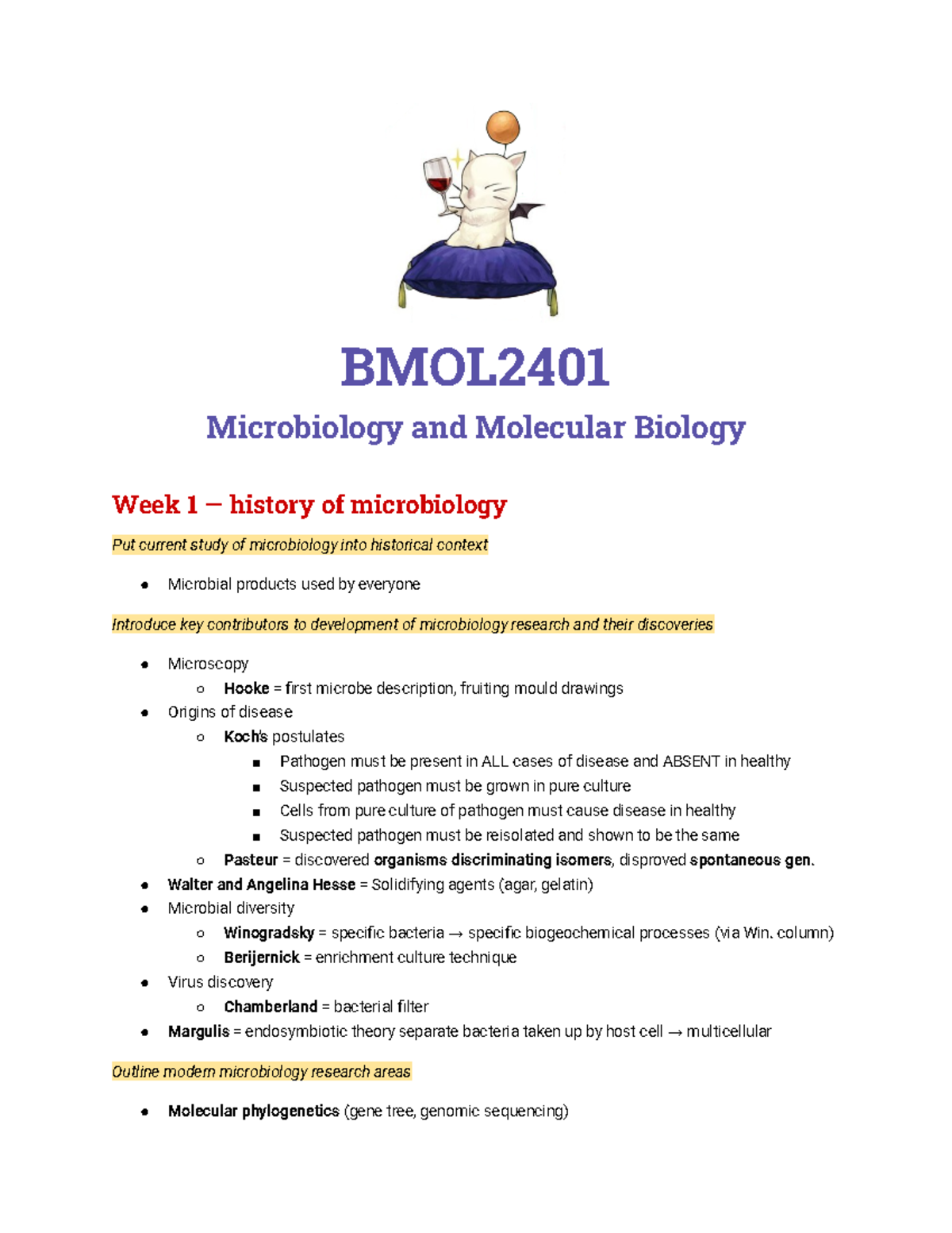 bmol2401 notes - BMOL Microbiology and Molecular Biology Week 1 ...