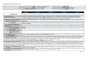 DLL Grade 7 MATH Q1 Week 3 - 7 Daily Lesson Log For Mathematics QUARTER ...