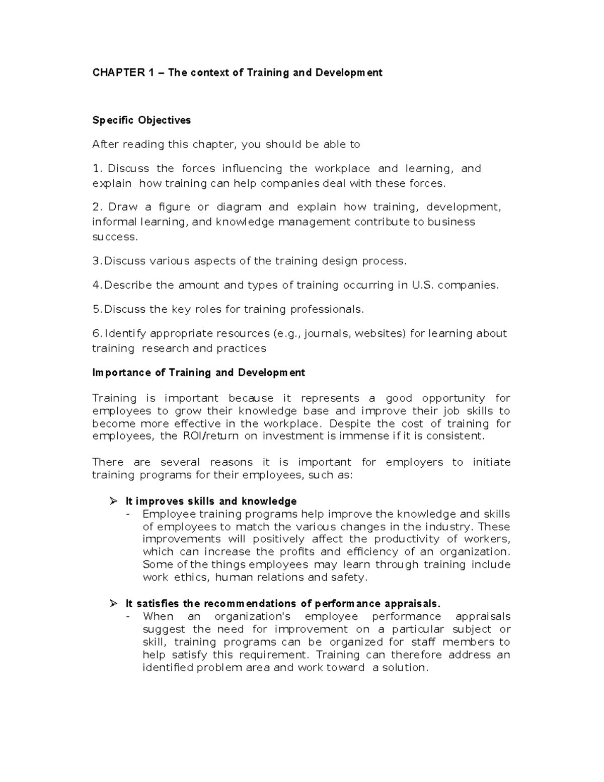 Chapter 1 - Introduction of Training & Development - CHAPTER 1 – The ...